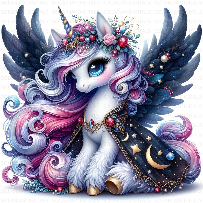 Galaxy Unicorn Clipart Set: Mystical Winged Unicorns (10 Jpgs, Digital ...