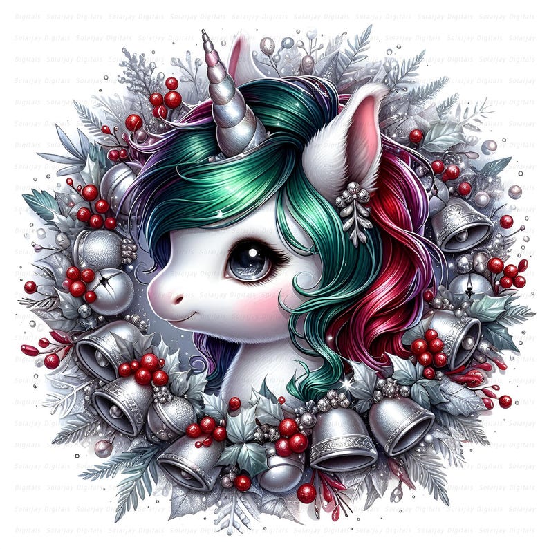 Christmas Unicorn Clipart: Watercolor Floral Wreath, Winter Holiday ...