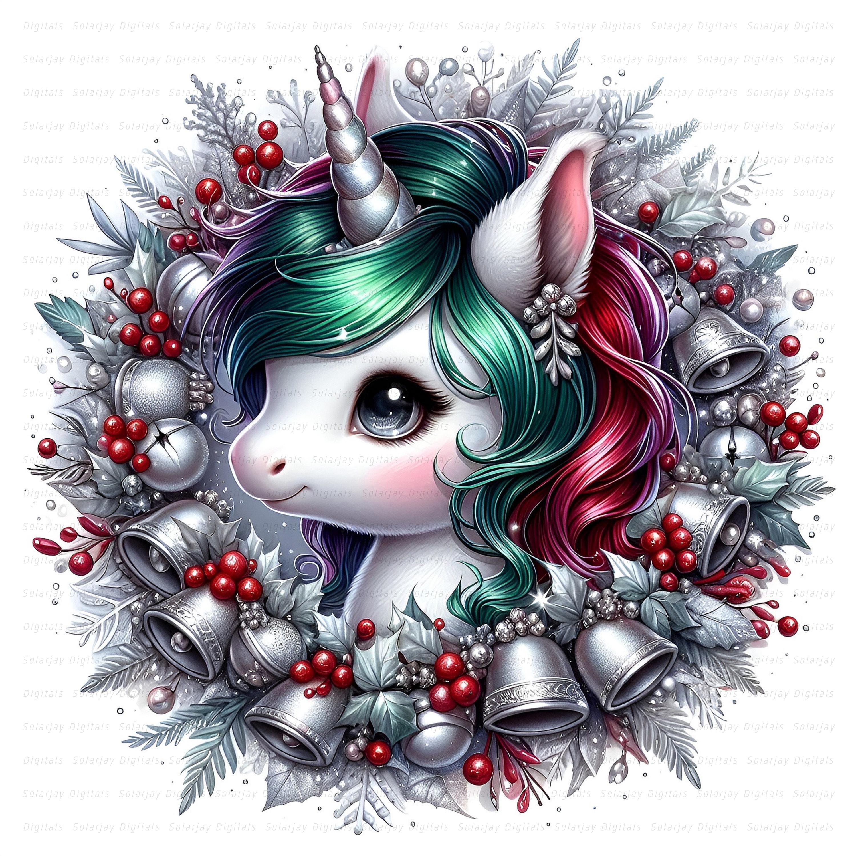 Christmas Unicorn Clipart: Watercolor Floral Wreath, Winter Holiday ...