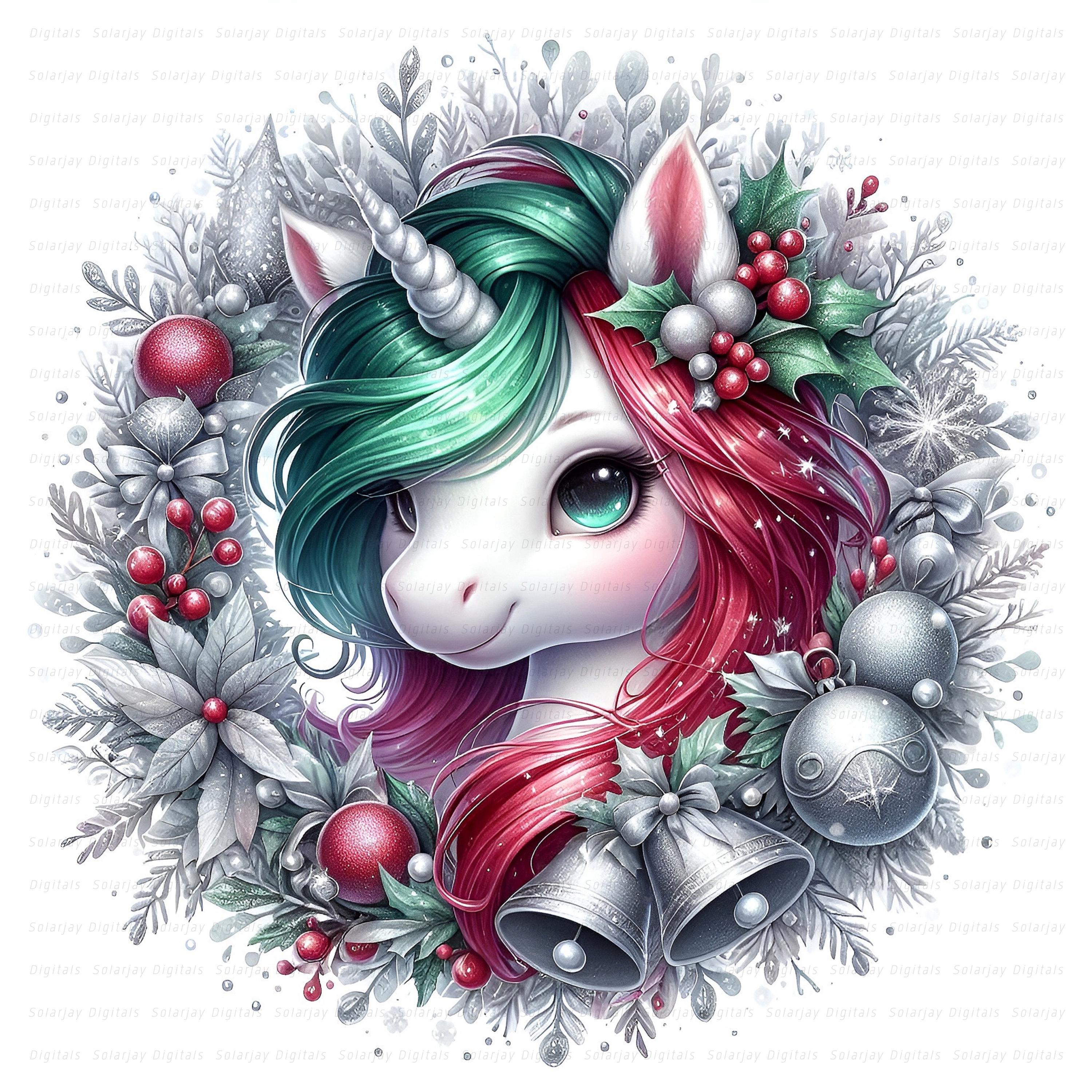 Christmas Unicorn Clipart: Watercolor Floral Wreath, Winter Holiday ...