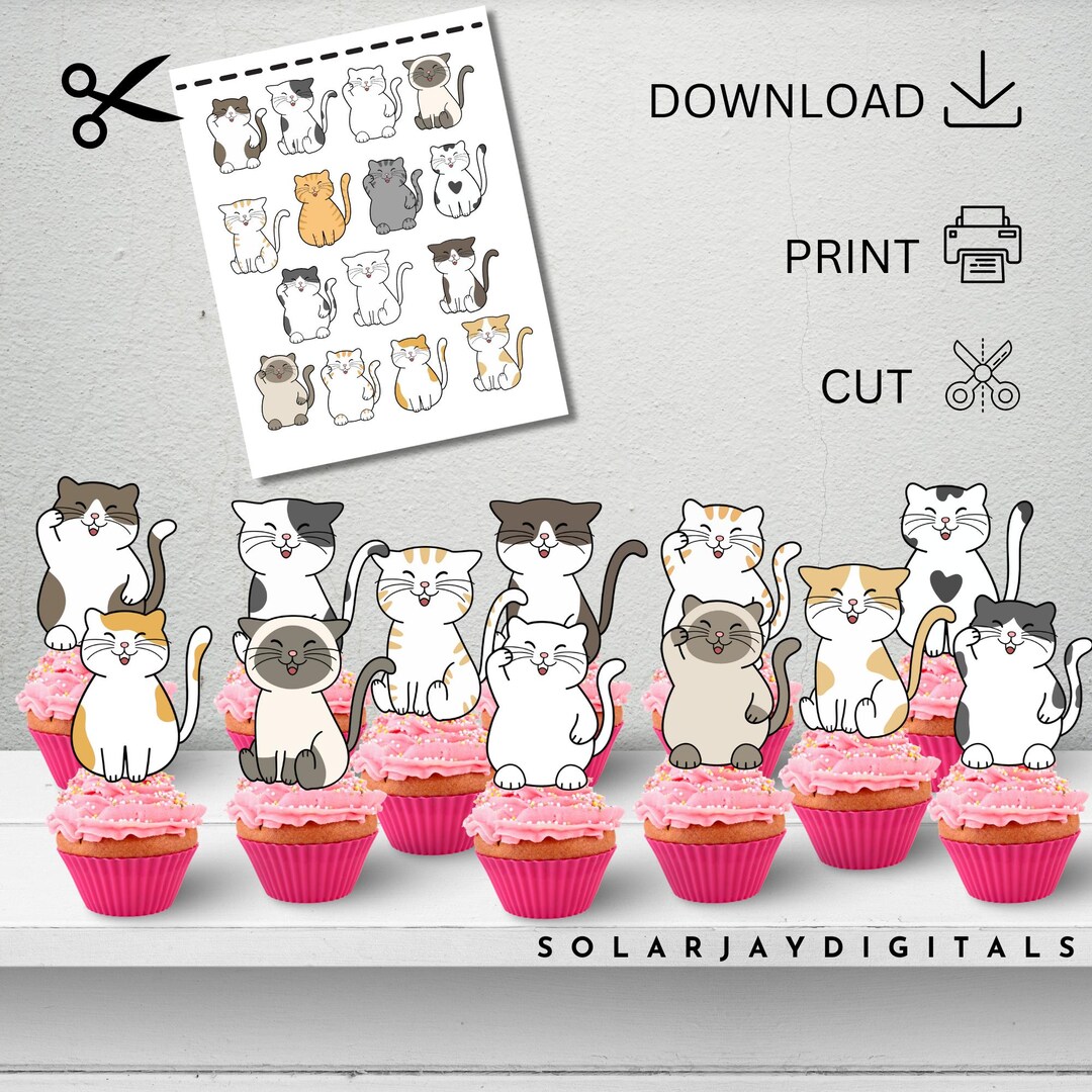 Instant Download Kitty Cat Cupcake Topper DIY Party Decor Editable Cat ...