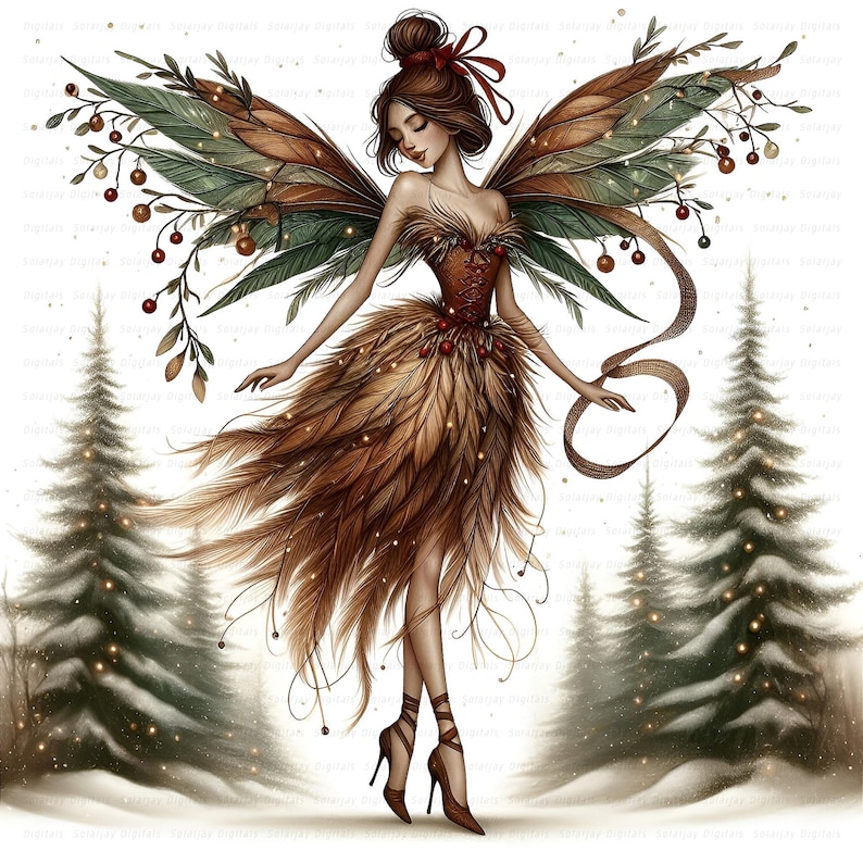 Christmas Fairy Clipart, Rustic Woodland Holiday Graphics, Vintage ...