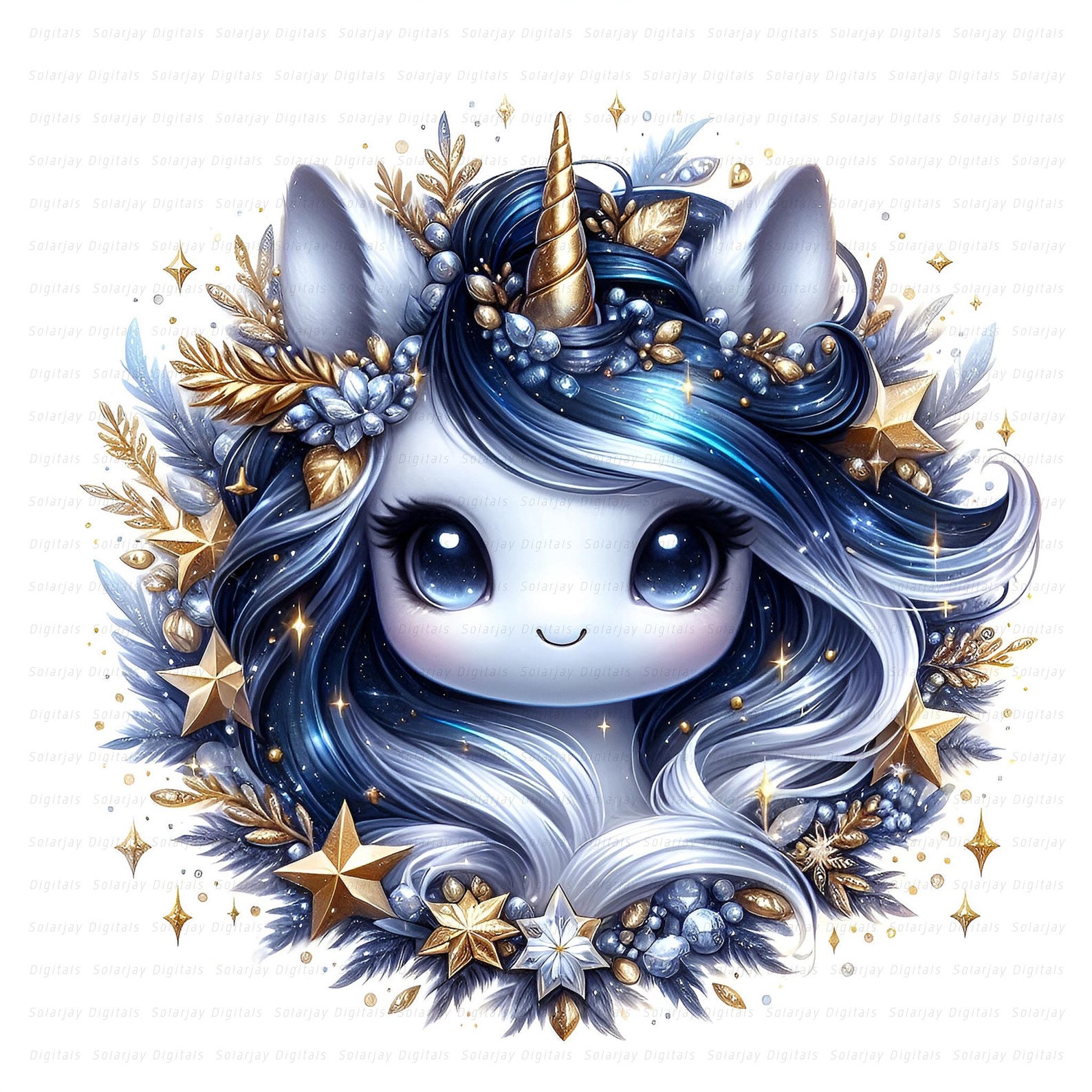 Christmas Unicorn Clipart: Watercolor Floral Unicorns, Winter Holiday ...