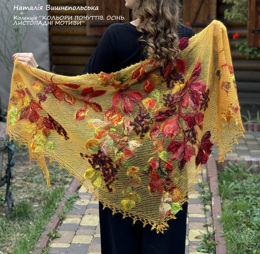 Shawl Knitted Yellow for Women With Flowers, Gift, Yellow Shawl, Unique ...