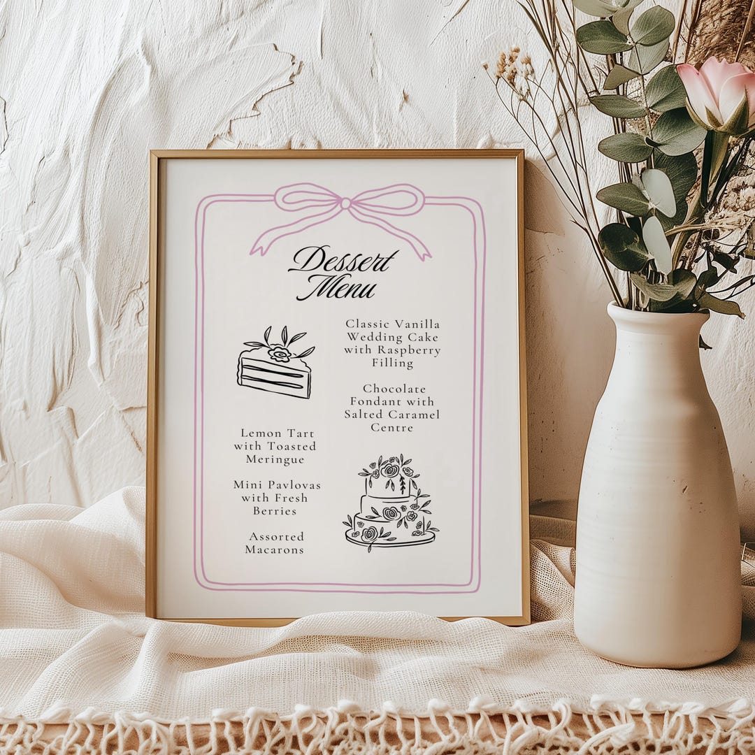 Dessert Menu Card Wedding Sign Template, Coquette Romantic Template to ...