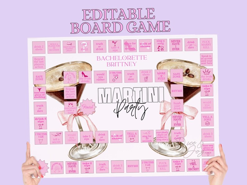 Jogo de tabuleiro editável Martini Bachelorette, jogo de bebida ...