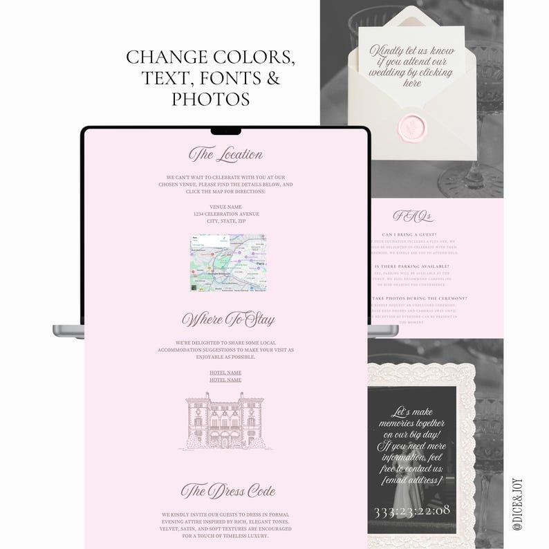 Modelo de site de casamento clássico rosa blush, tema elegante, luxuoso ...