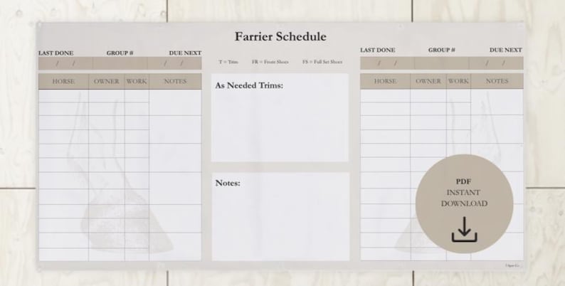 Farrier Visit Tracker: Equestrian Horse Hoof Care Scheduler (PDF ...