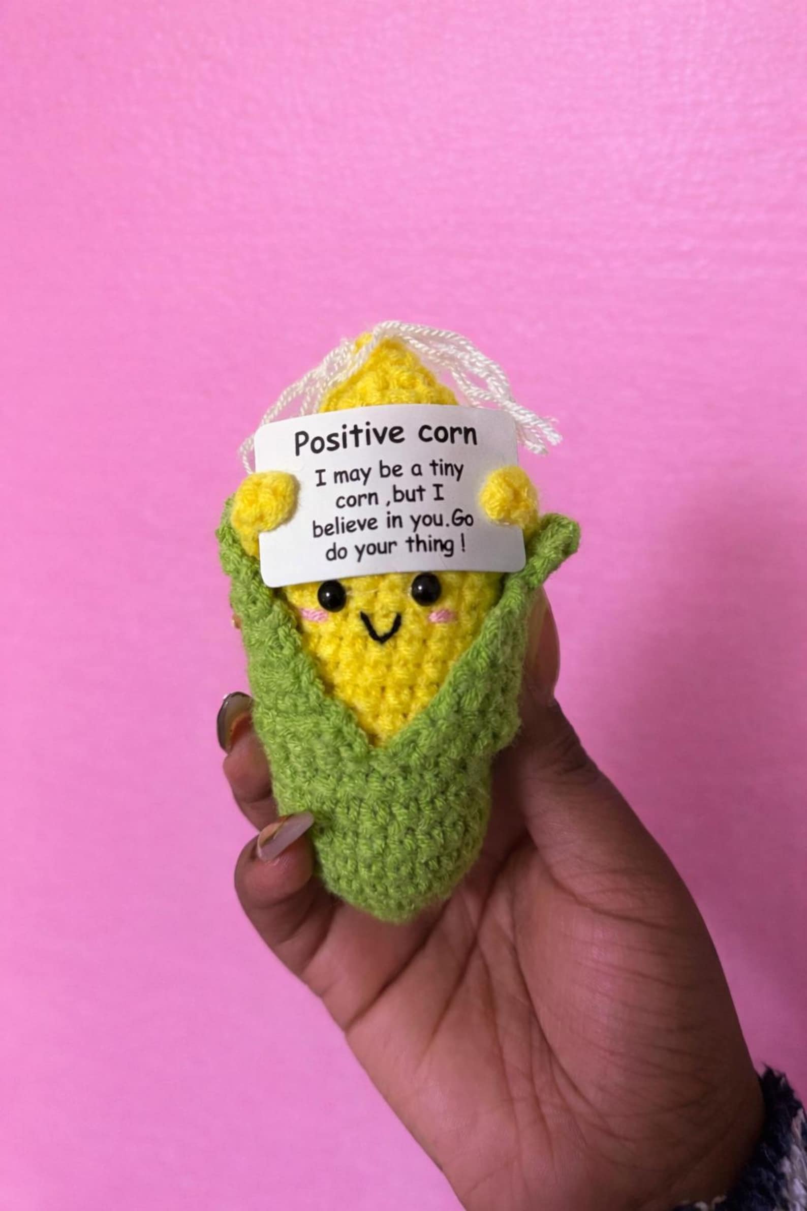 Positive Corn Crochet Plush With Affirmation Card – Emotional Support ...