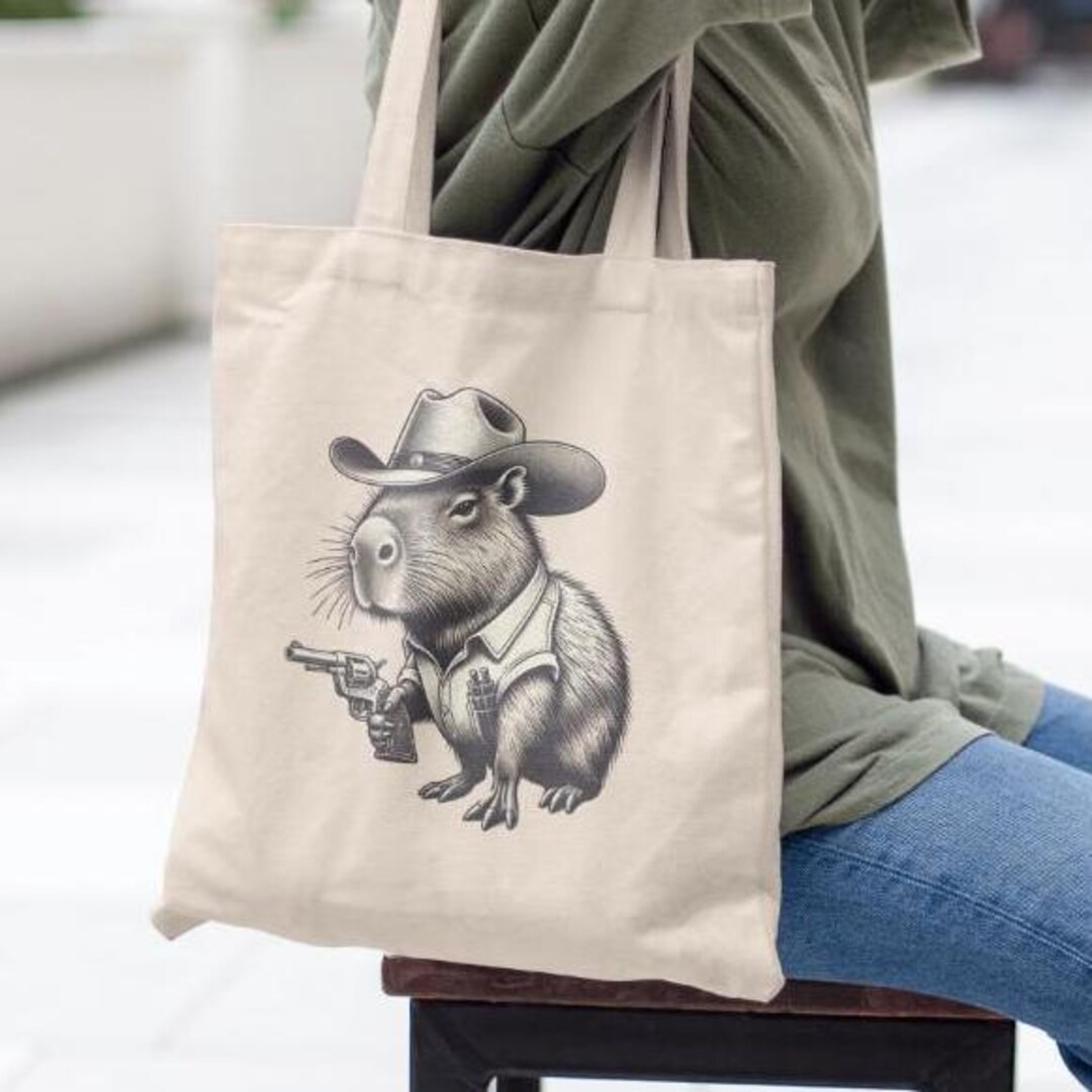 Cowboy Capybara Tote Bag Capybara Design 100% Cotton Canvas Durable and ...