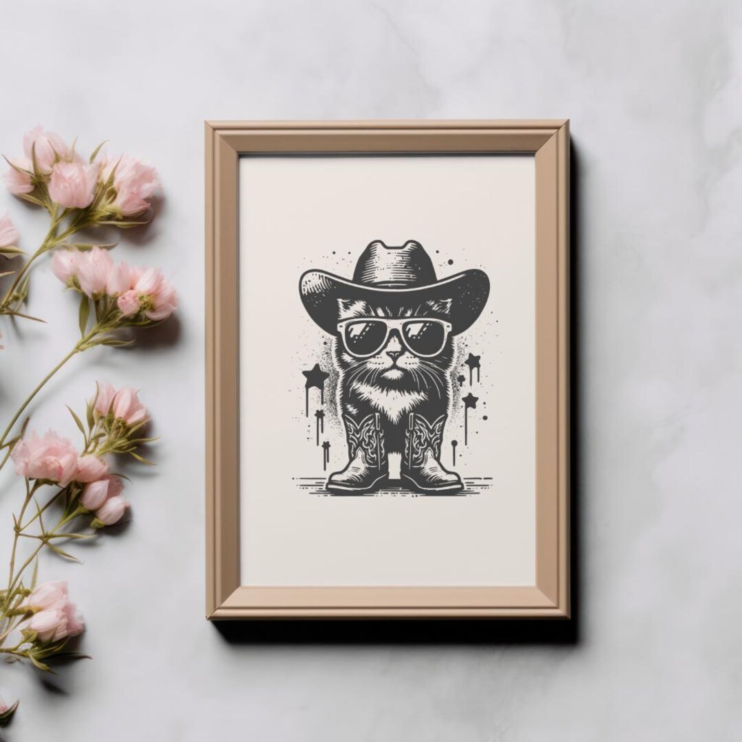 Cowboy Cat Print, Cowboy Cat Art, Cat Wall Art, Cowboy Decor, Wild West ...