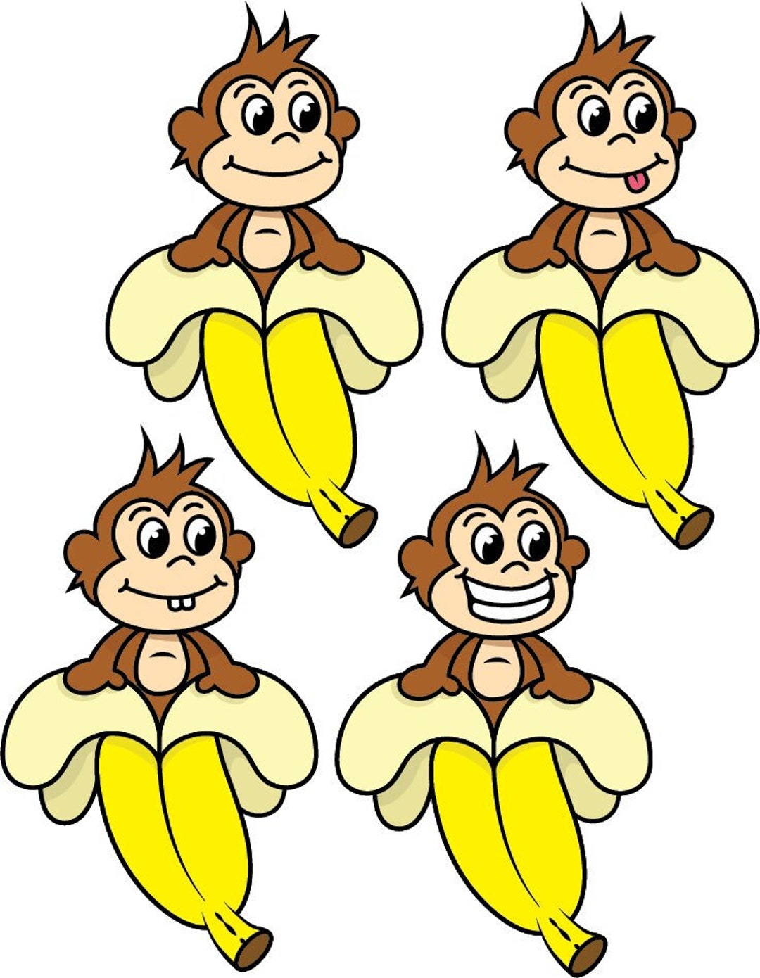 Monkey Illustration, Digital Download, Monkey in a Banana, Banana ...