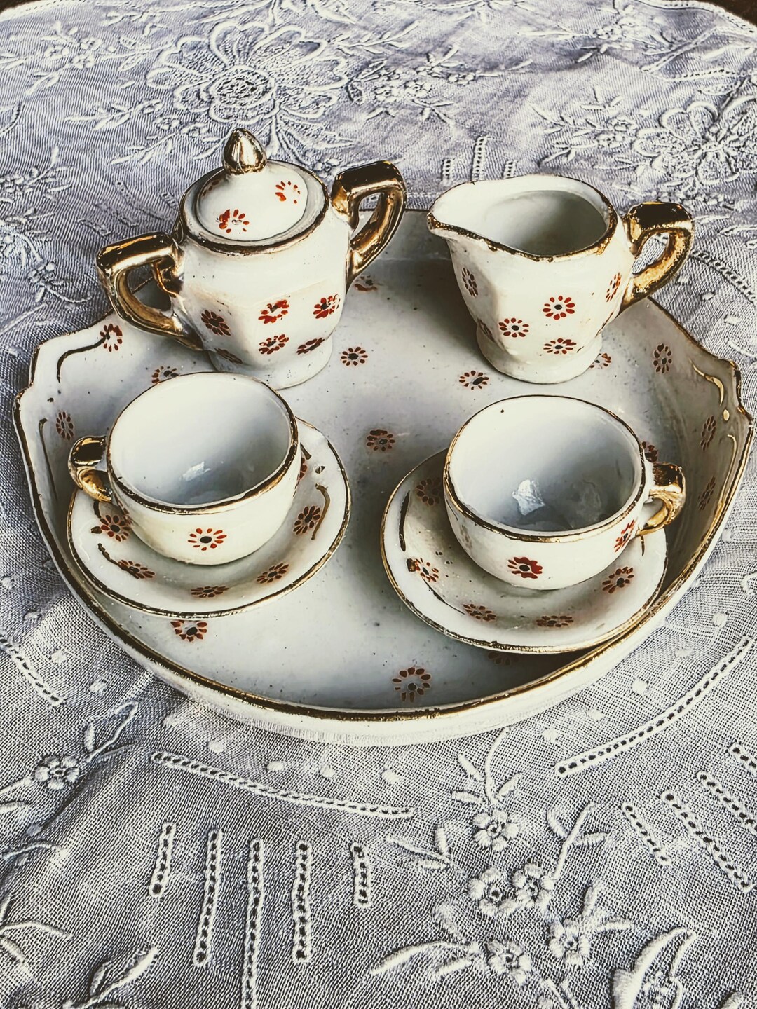Miniature Tea Set - Made in Occupied Japan - Hand-painted Red Floral ...
