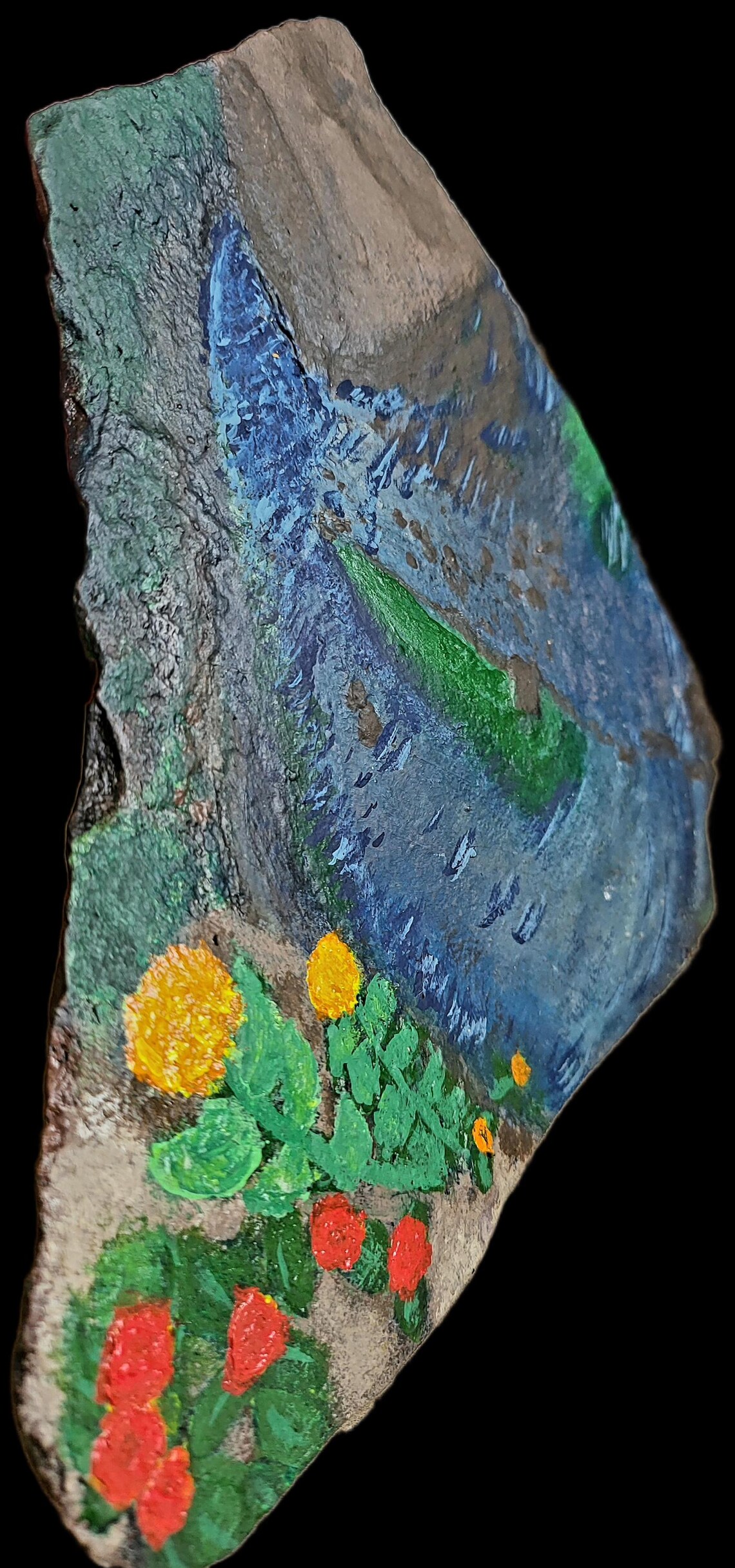 Hand-painted River Rock Serene Nature Scene Stone for Garden Decor ...