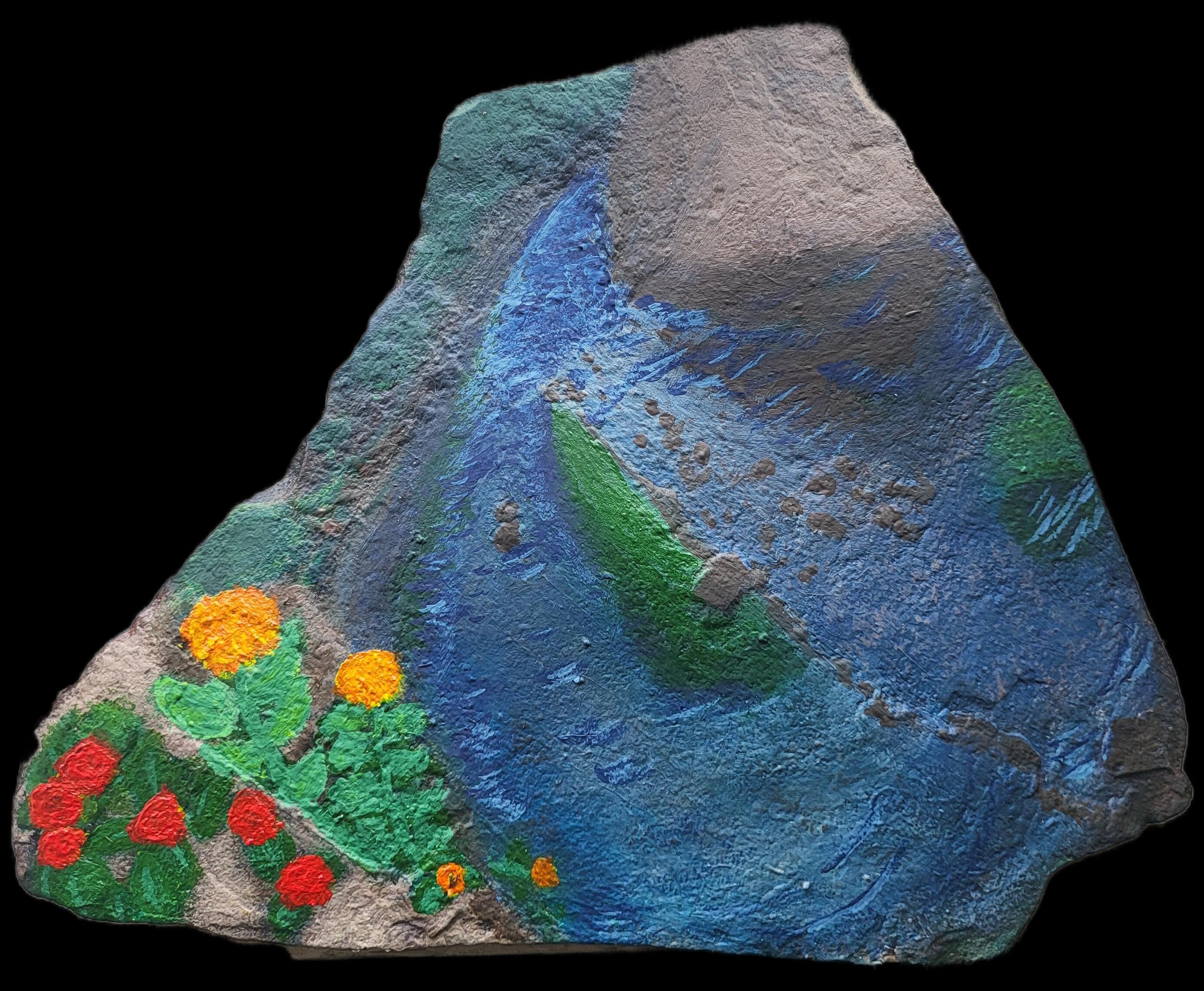 Hand-painted River Rock Serene Nature Scene Stone for Garden Decor ...