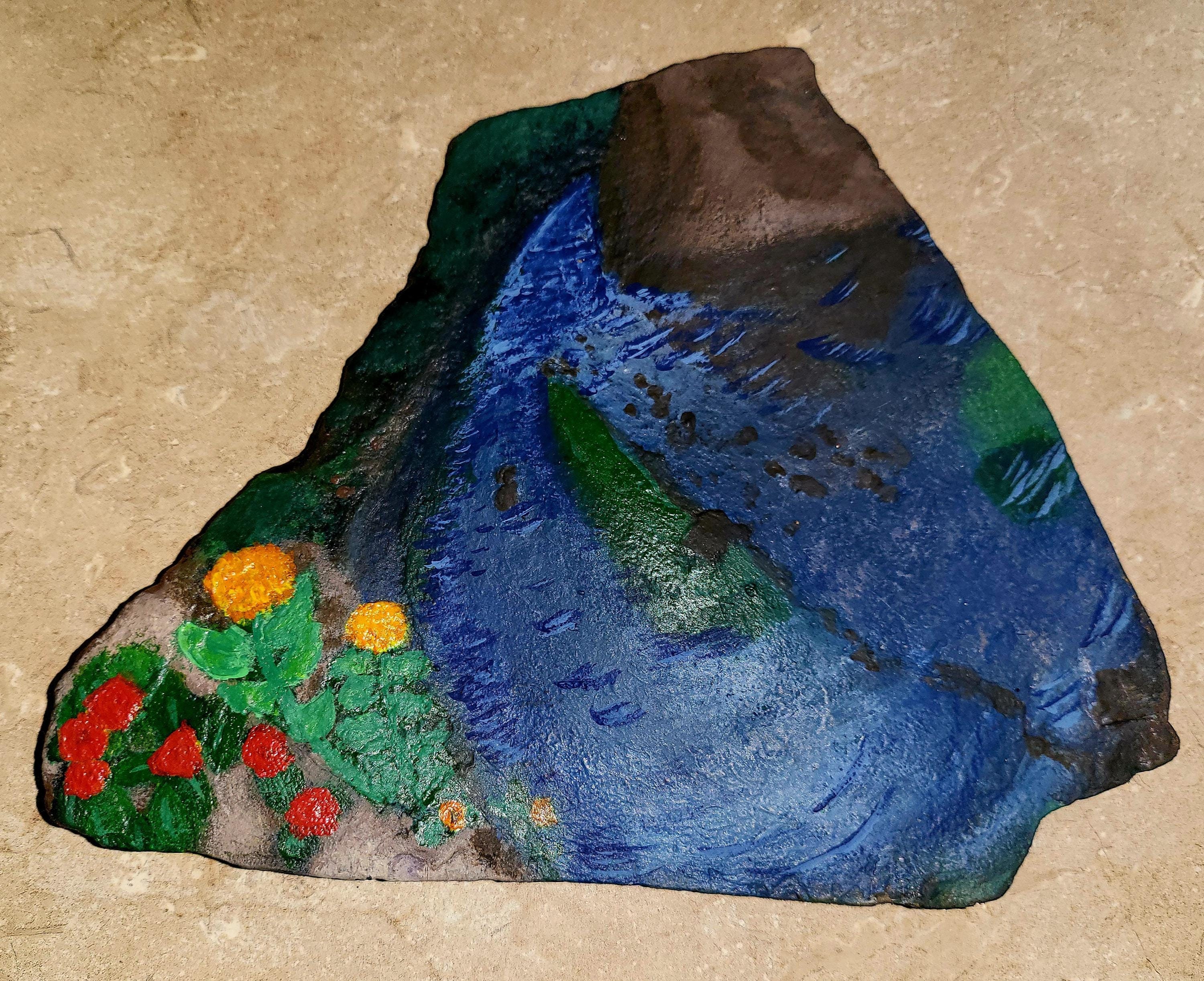 Hand-painted River Rock Serene Nature Scene Stone for Garden Decor ...