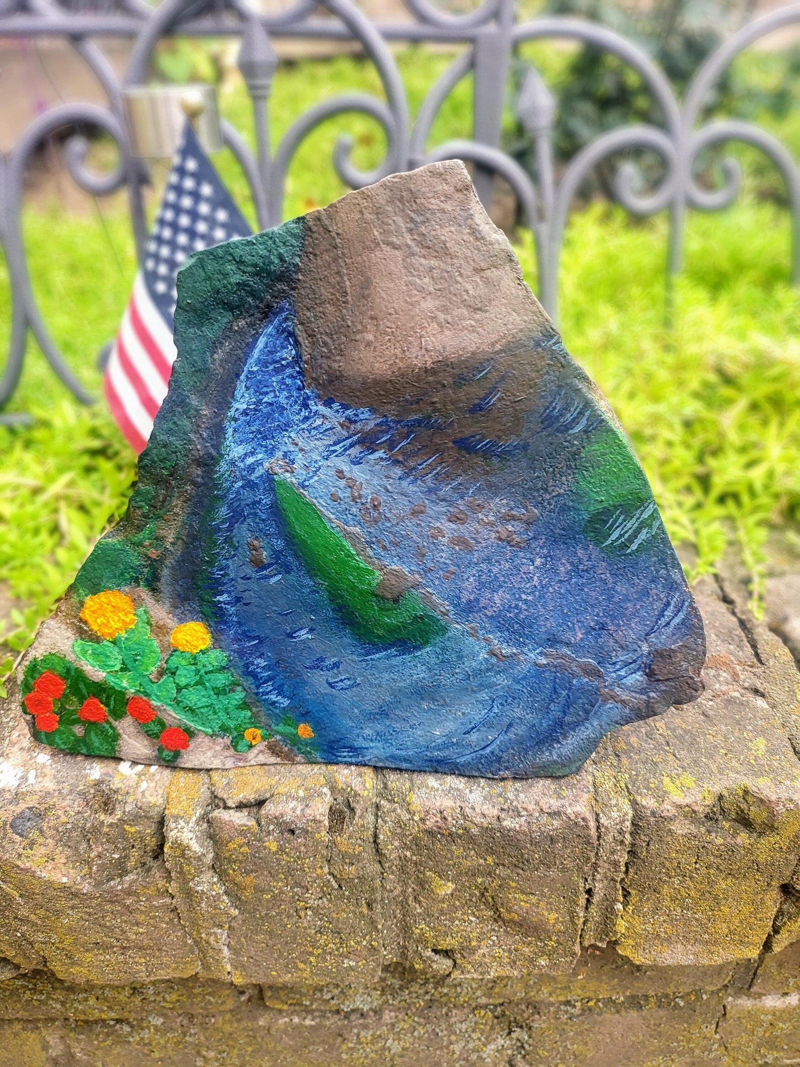Hand-painted River Rock Serene Nature Scene Stone for Garden Decor ...