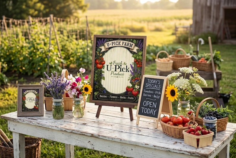 Farm Stand Signs Bundle | U-pick Strawberry Blueberry Farm (digital ...
