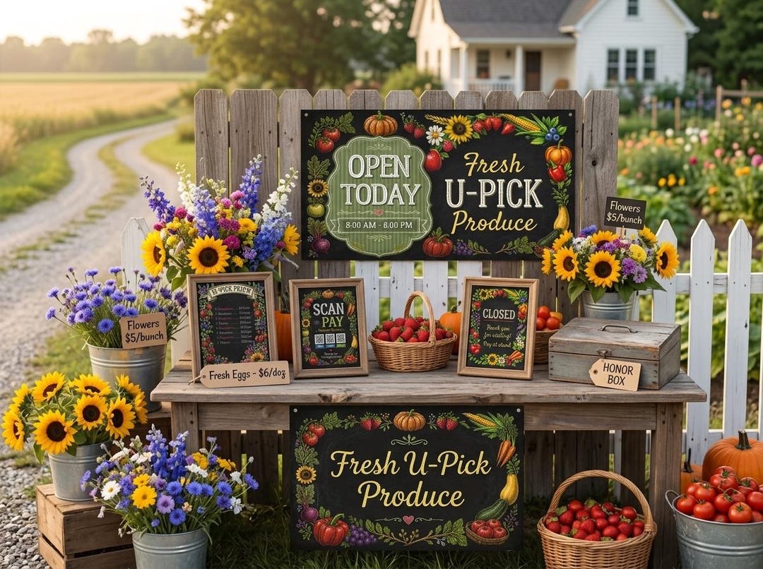 Farm Stand Signs Bundle | U-pick Strawberry Blueberry Farm (digital ...