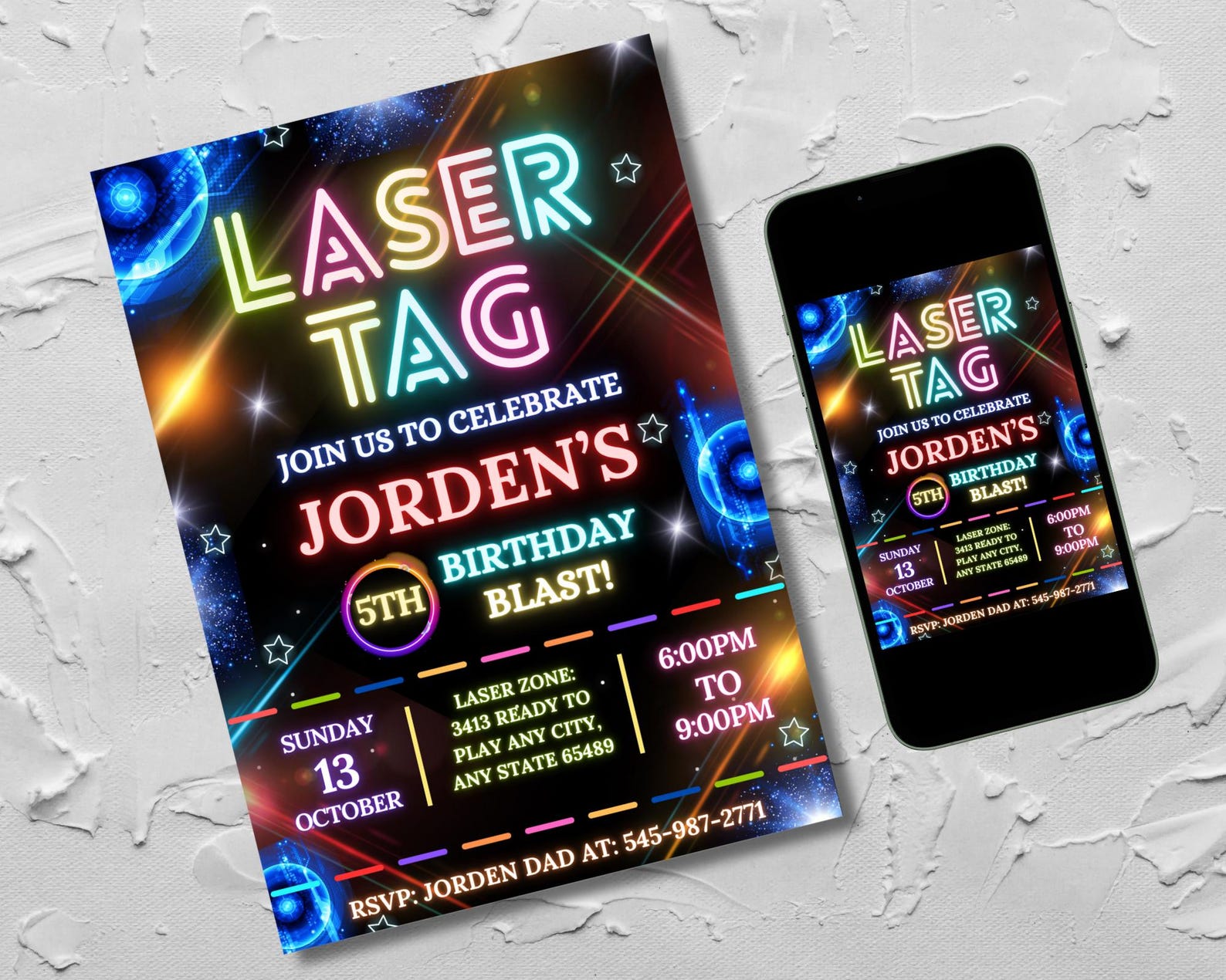 Laser Tag Birthday Invitation Template, Neon Glow, Laser Tag Invitation ...