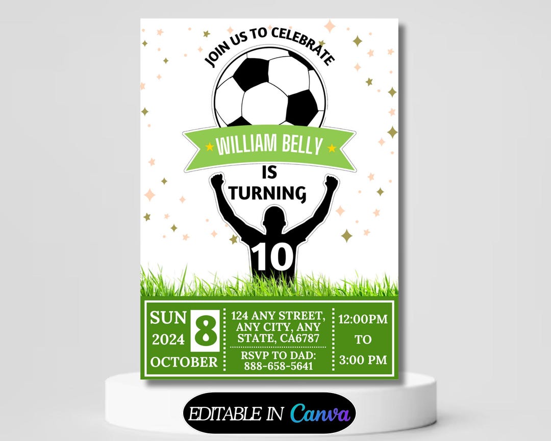 Editable Soccer Birthday Invitation Template, Soccer Birthday ...