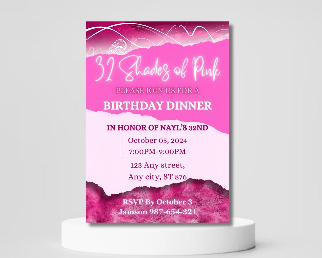 Editable Shades of Pink Invitation, Pink Birthday Invitation, Agate ...