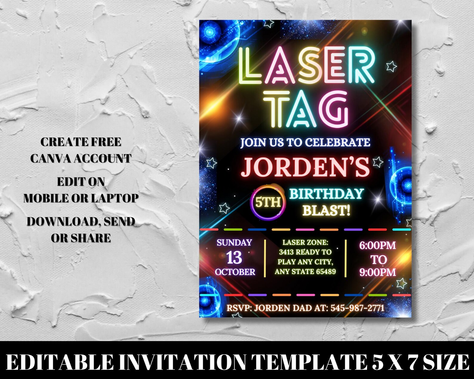 Laser Tag Birthday Invitation Template, Neon Glow, Laser Tag Invitation ...