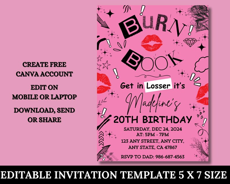 Mean Girls Birthday Invitation Mean Girls Party Invitation Birthday Party Theme Template Pink