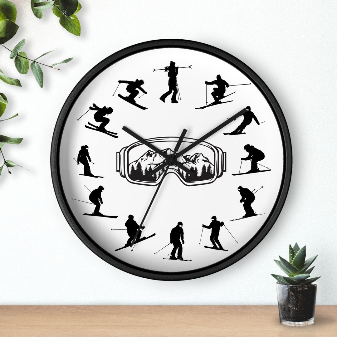Skier Wall Clock, Mountain Clock, Ski Lodge Decor, Winter Sports Gift ...