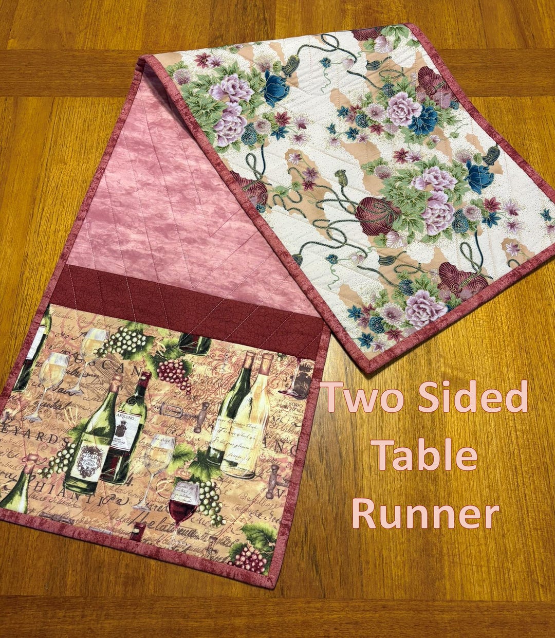 Grapes & Wine Table Runner 12.75" X 42.5" Burgundy, Pink Accent Fabric ...