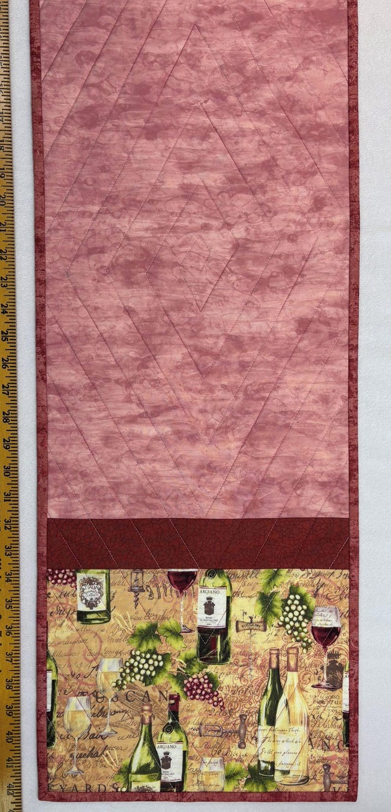 Grapes & Wine Table Runner 12.75" X 42.5" Burgundy, Pink Accent Fabric ...