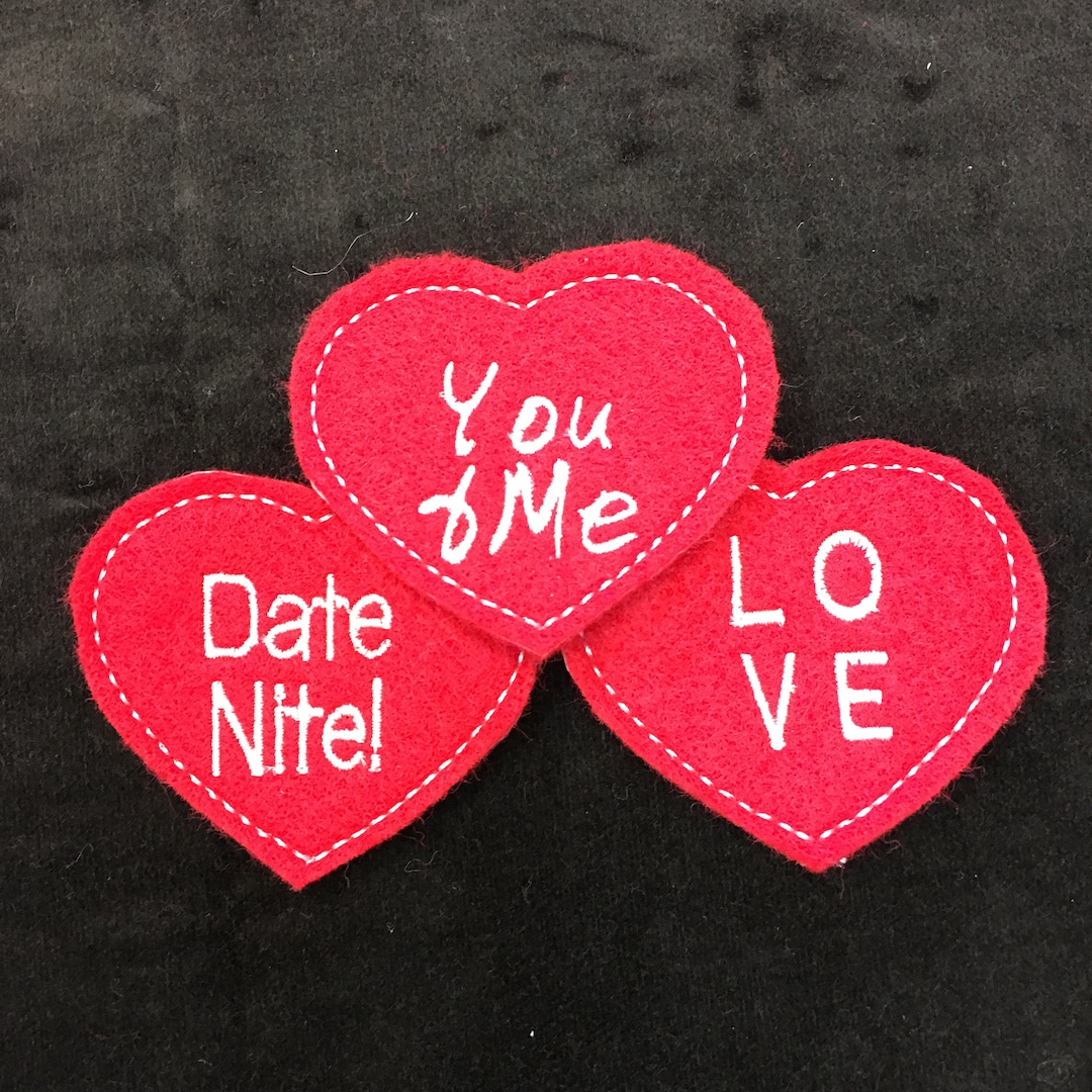 Romatic Set of 3 Gift Hide-a-heart Game Valentine Embroidered on RED ...
