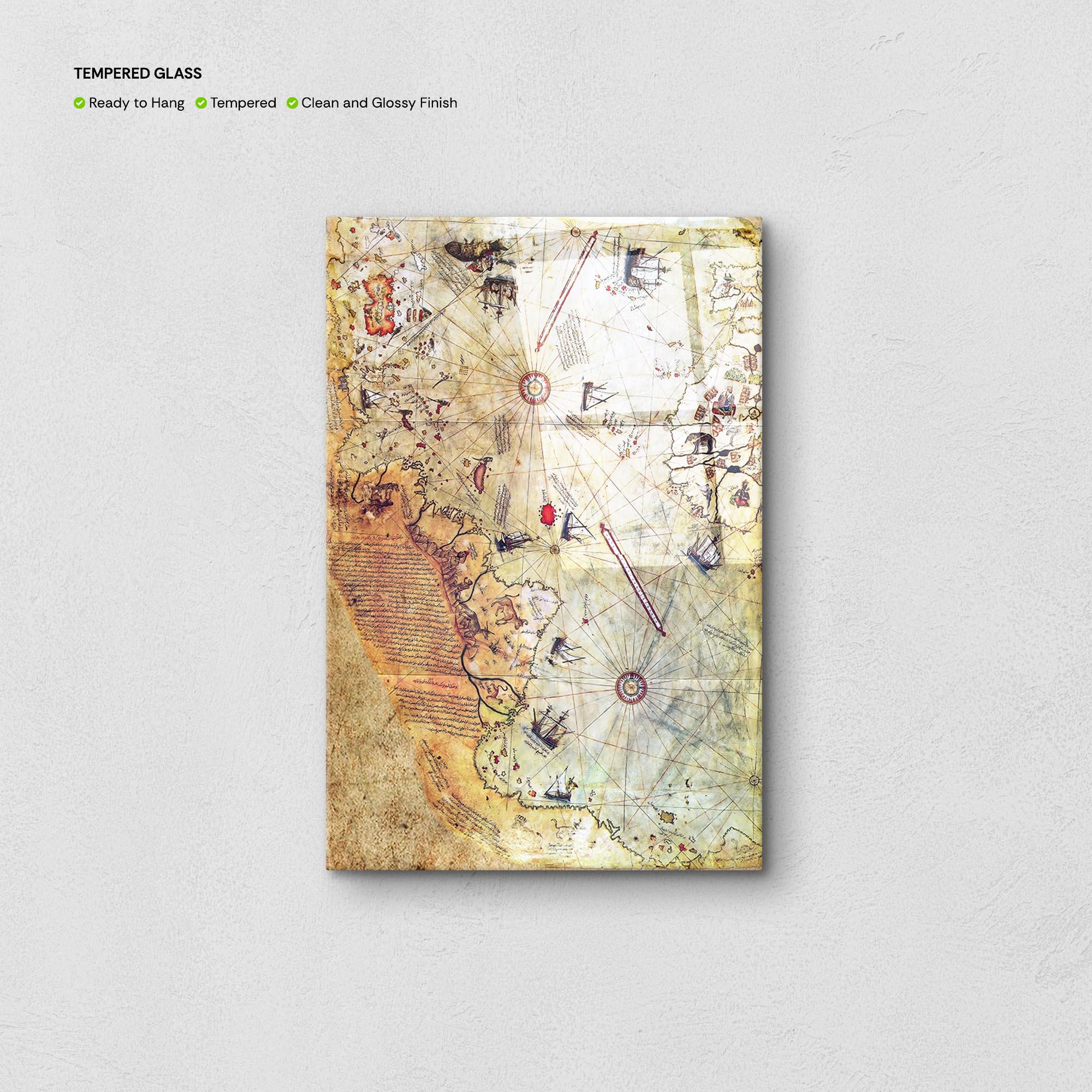 Piri Reis Map Canvas, Ottoman Empire Historical Map 1513, Piri Reis's ...