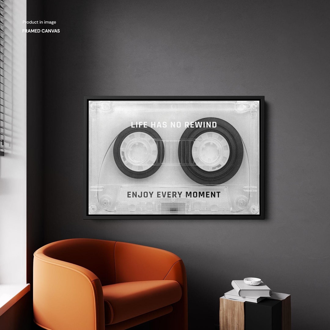 Retro Cassette Poster, Life Has No Rewind Quote Canvas, Motivational ...