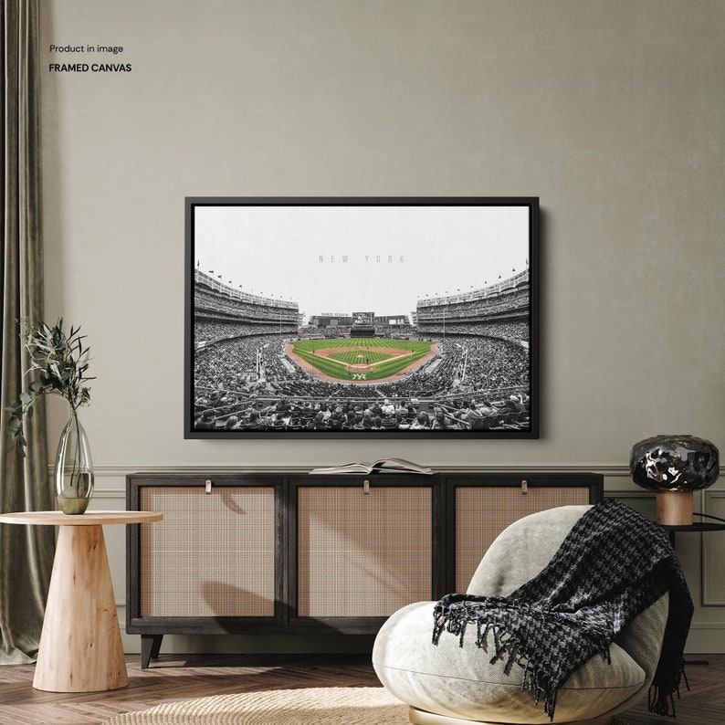Yankee Stadium Black White Canvas, Yankees Baseball Print, New York ...