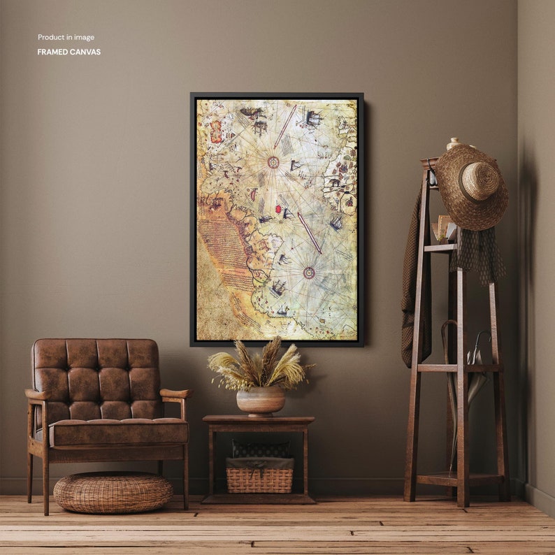 Piri Reis Map Canvas, Ottoman Empire Historical Map 1513, Piri Reis's ...