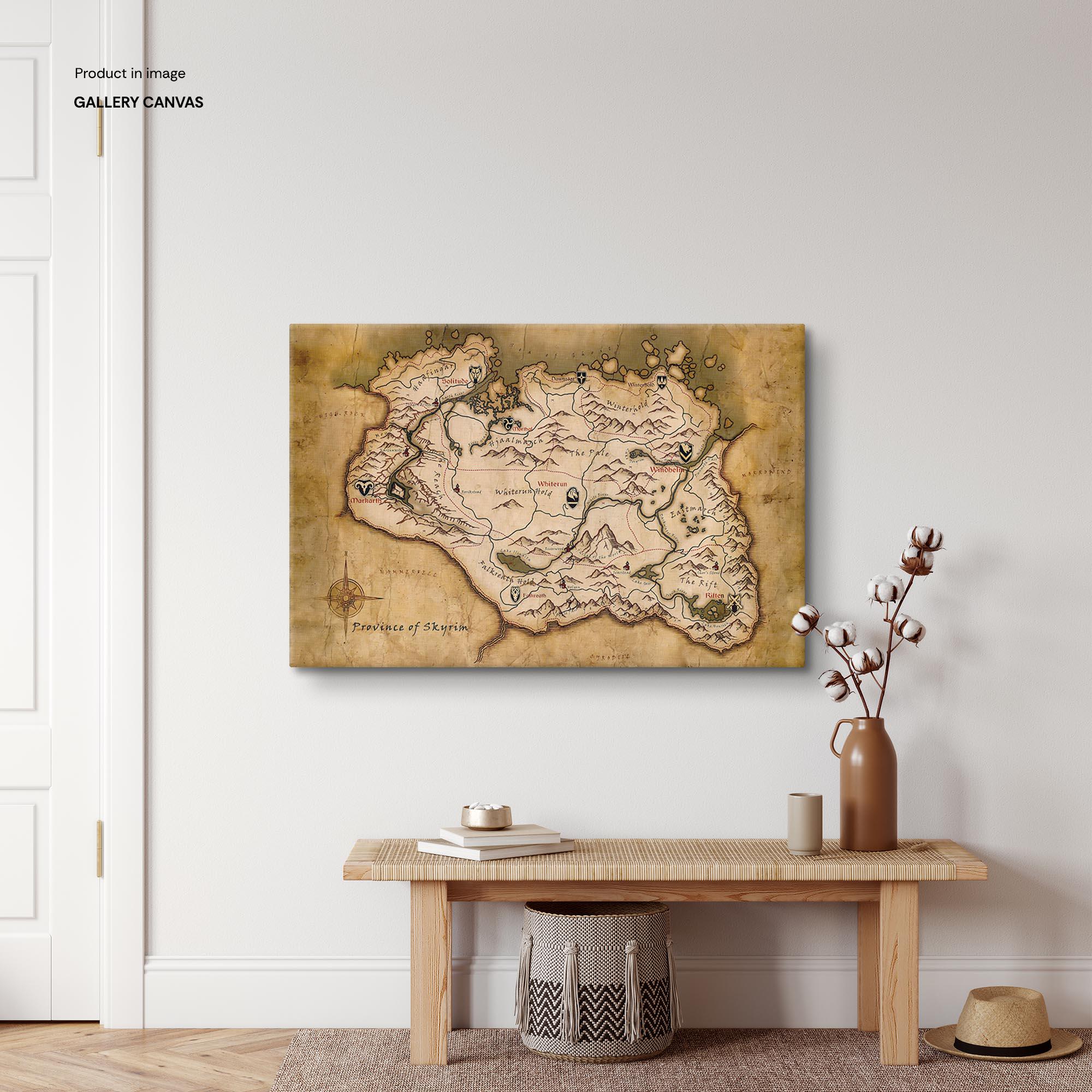Skyrim World Map Canvas, the Elder Scrolls Map Print, Map of Tamriel ...