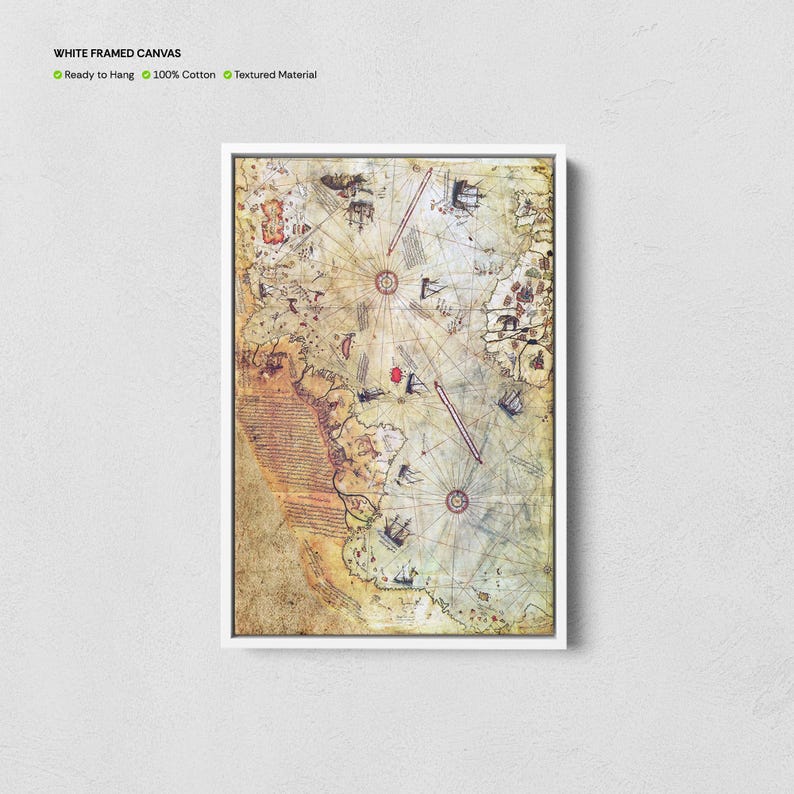 Piri Reis Map Canvas, Ottoman Empire Historical Map 1513, Piri Reis's ...