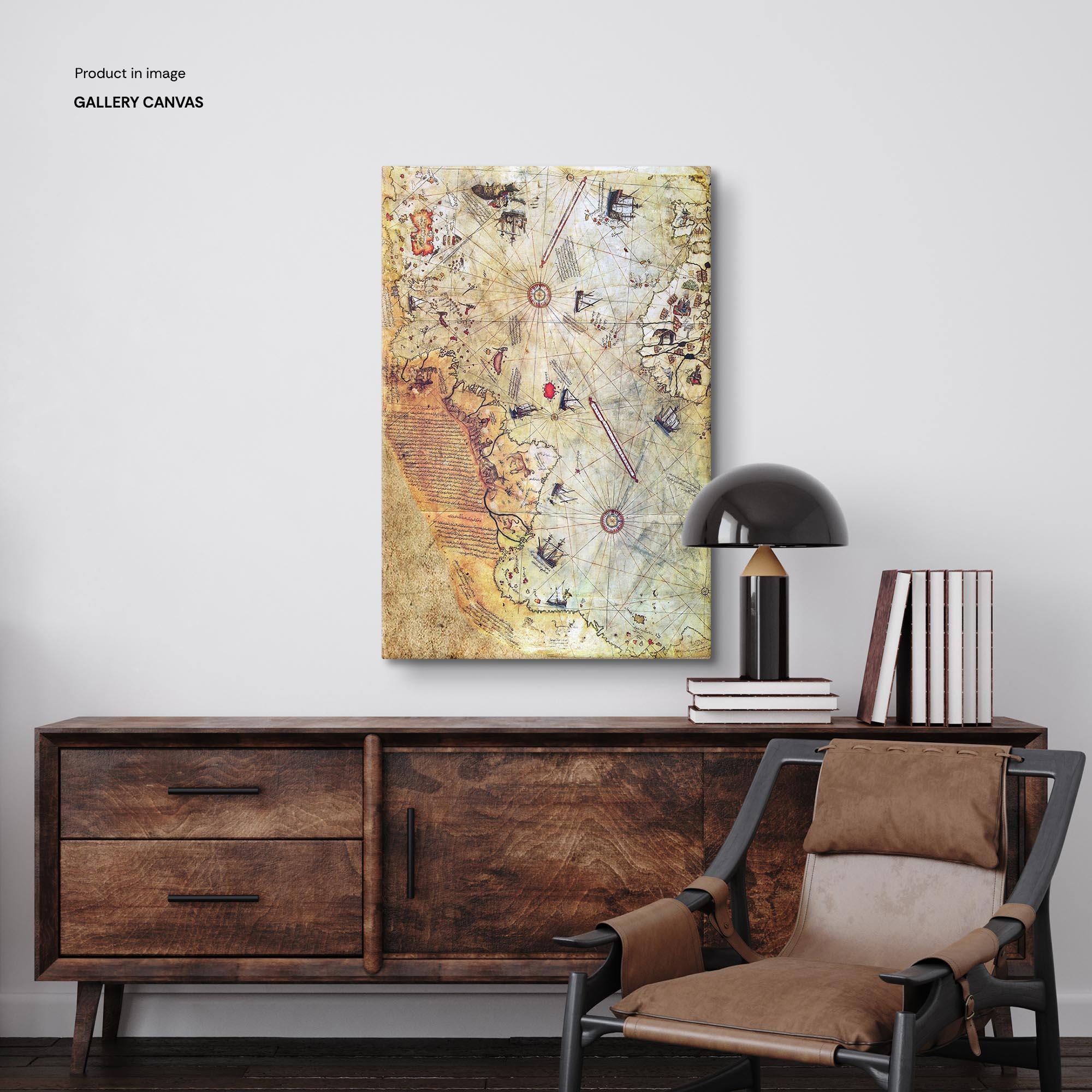 Piri Reis Map Canvas, Ottoman Empire Historical Map 1513, Piri Reis's ...