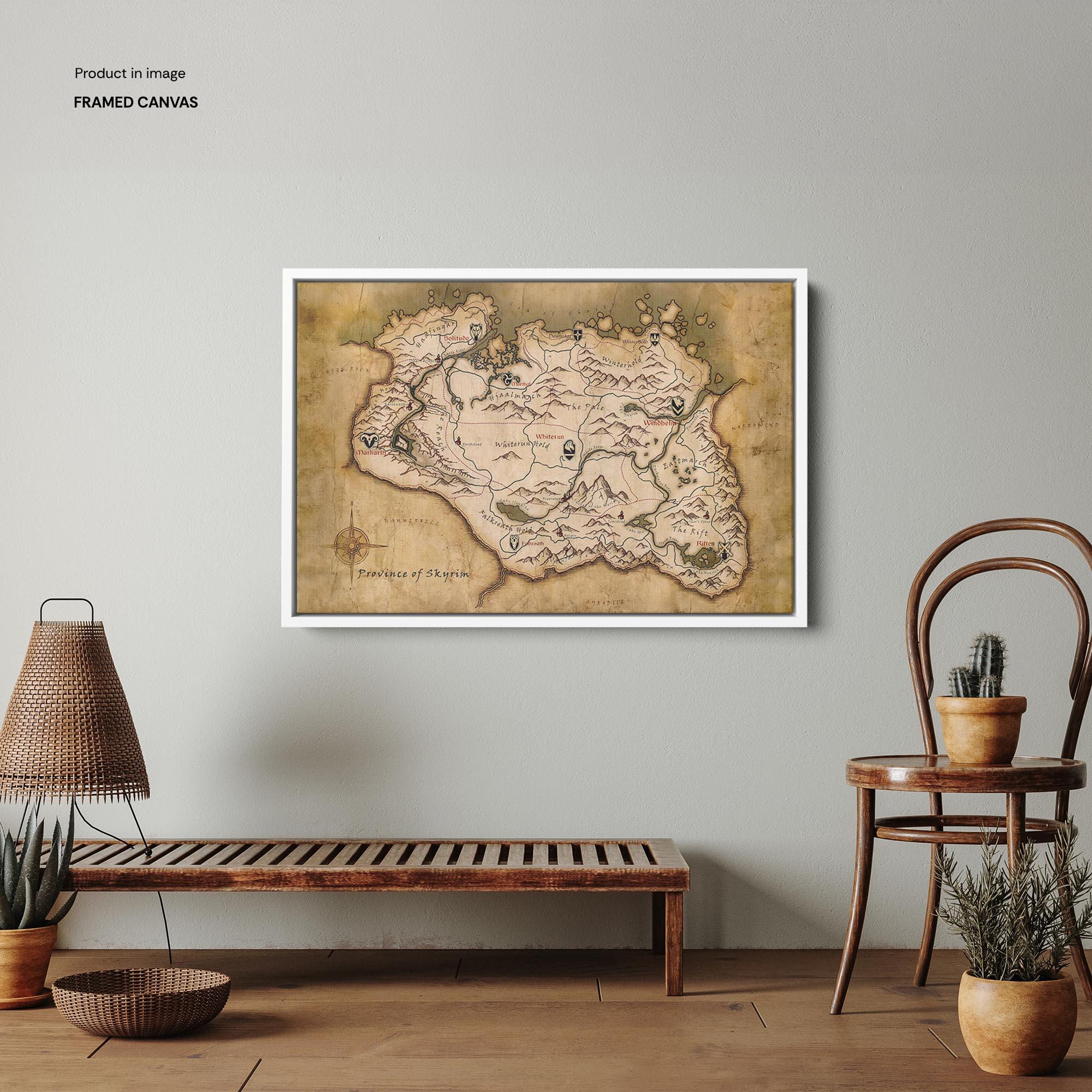 Skyrim World Map Canvas, the Elder Scrolls Map Print, Map of Tamriel ...