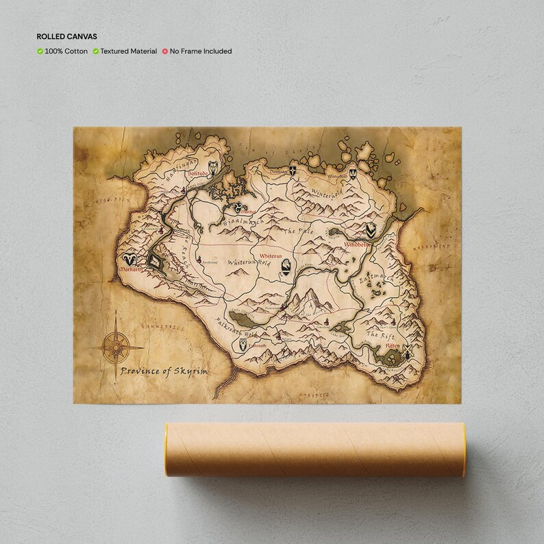 Skyrim World Map Canvas, the Elder Scrolls Map Print, Map of Tamriel ...