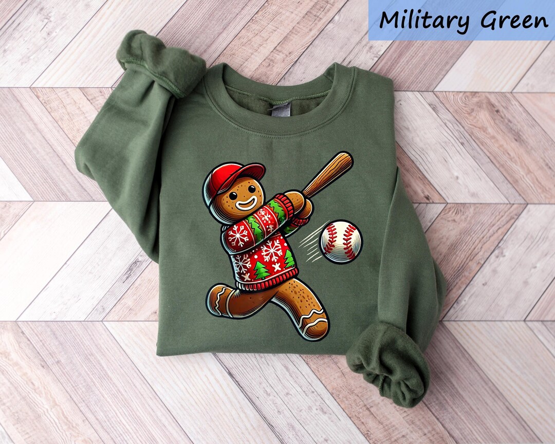 Baseball Christmas Sweatshirt, Gingerbread Man Baseball Kids Christmas ...