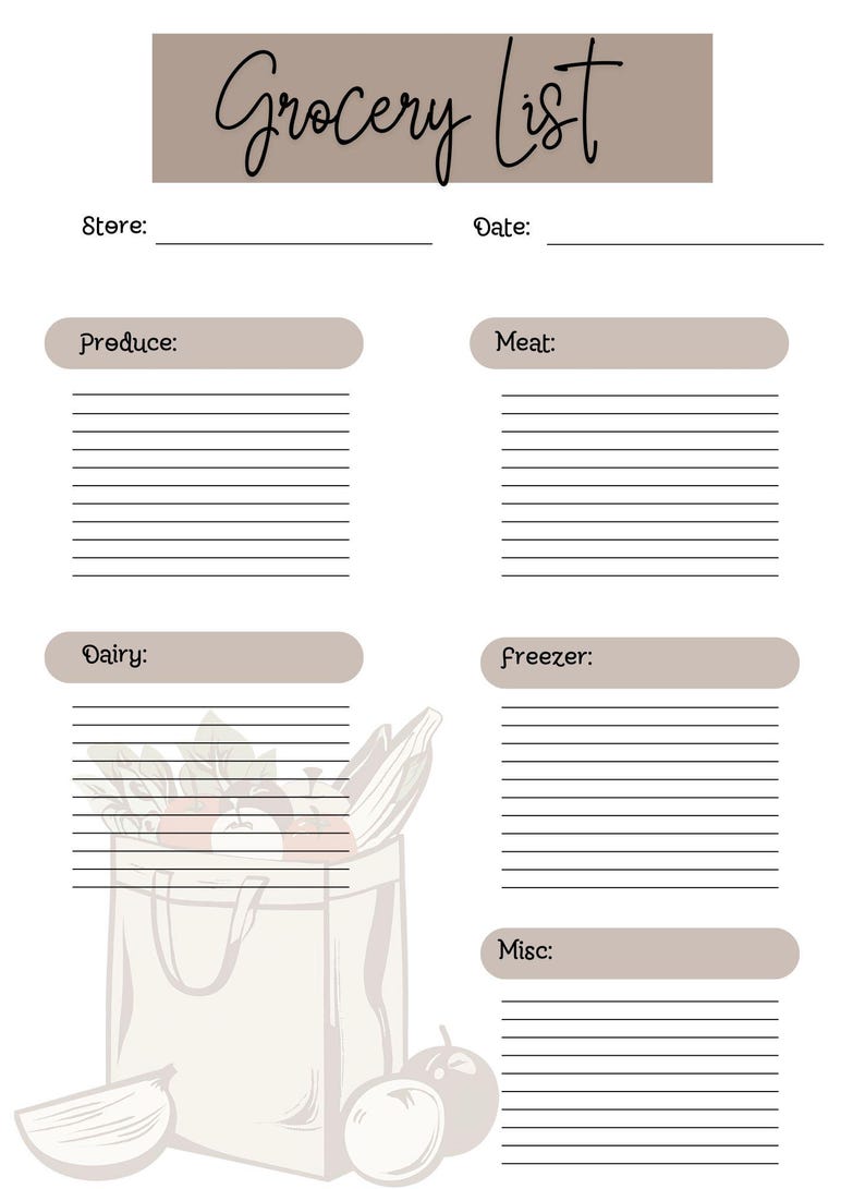 Printable Grocery List - Etsy