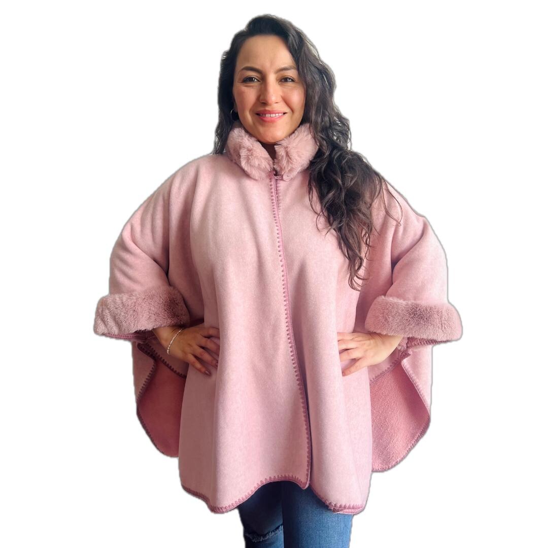 Handmade Cotton Wool Poncho for Women | Fluffy Collar and Short Sleeves ...