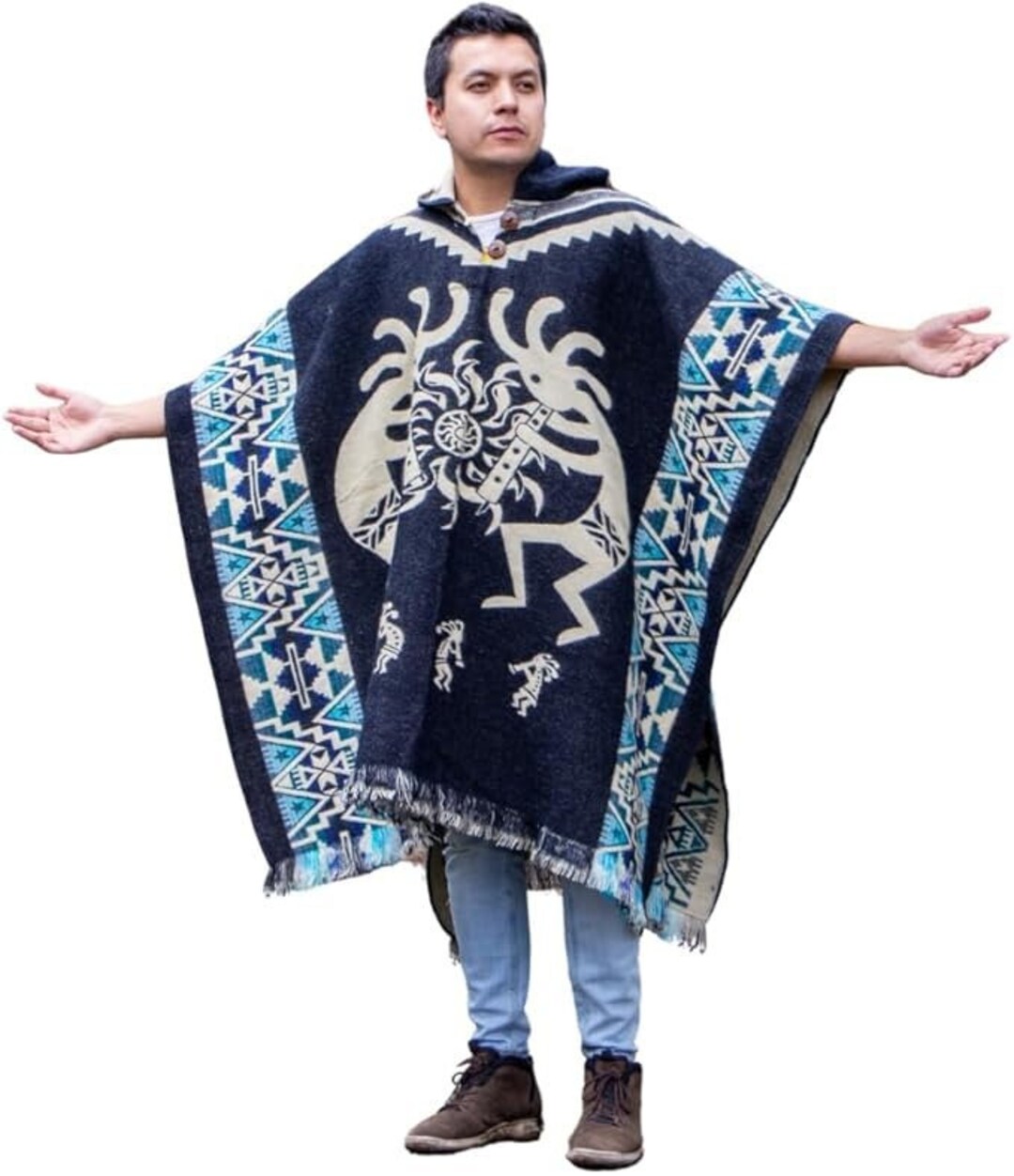 Alpaca Handmade Poncho Kokopelli God Pattern Made for Cold Weather and ...