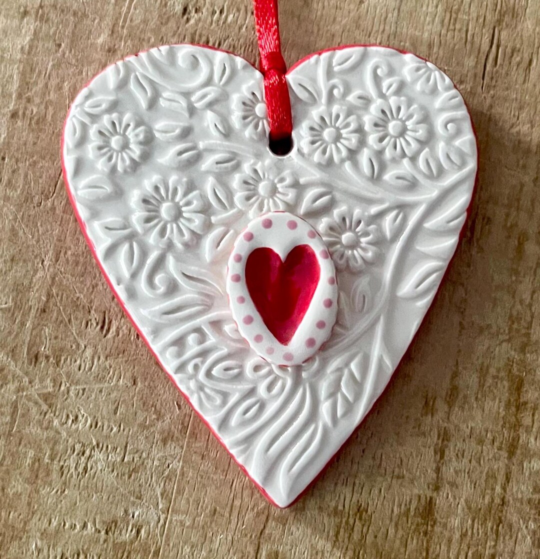 Handmade Ceramic Heart Ornament: Floral Paisley Design - Etsy
