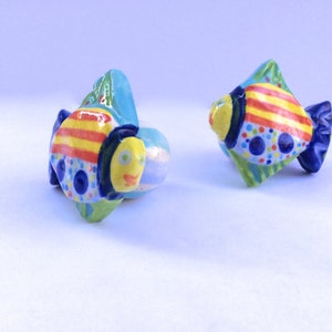 Colorful Fish Knob, Ceramic Fish Knob, Fish Drawer Pull, Nautical Knob ...