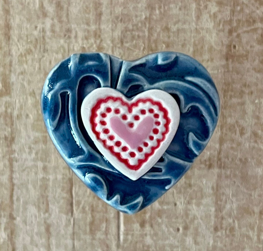 Handmade Denim Blue Ceramic Heart Knob: Dresser Drawer Pull - Etsy