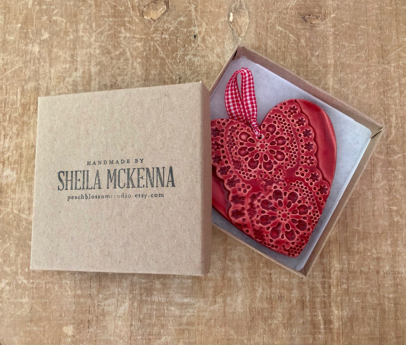 Handmade Ceramic Red Lace Heart Ornament Pottery Ornament - Etsy