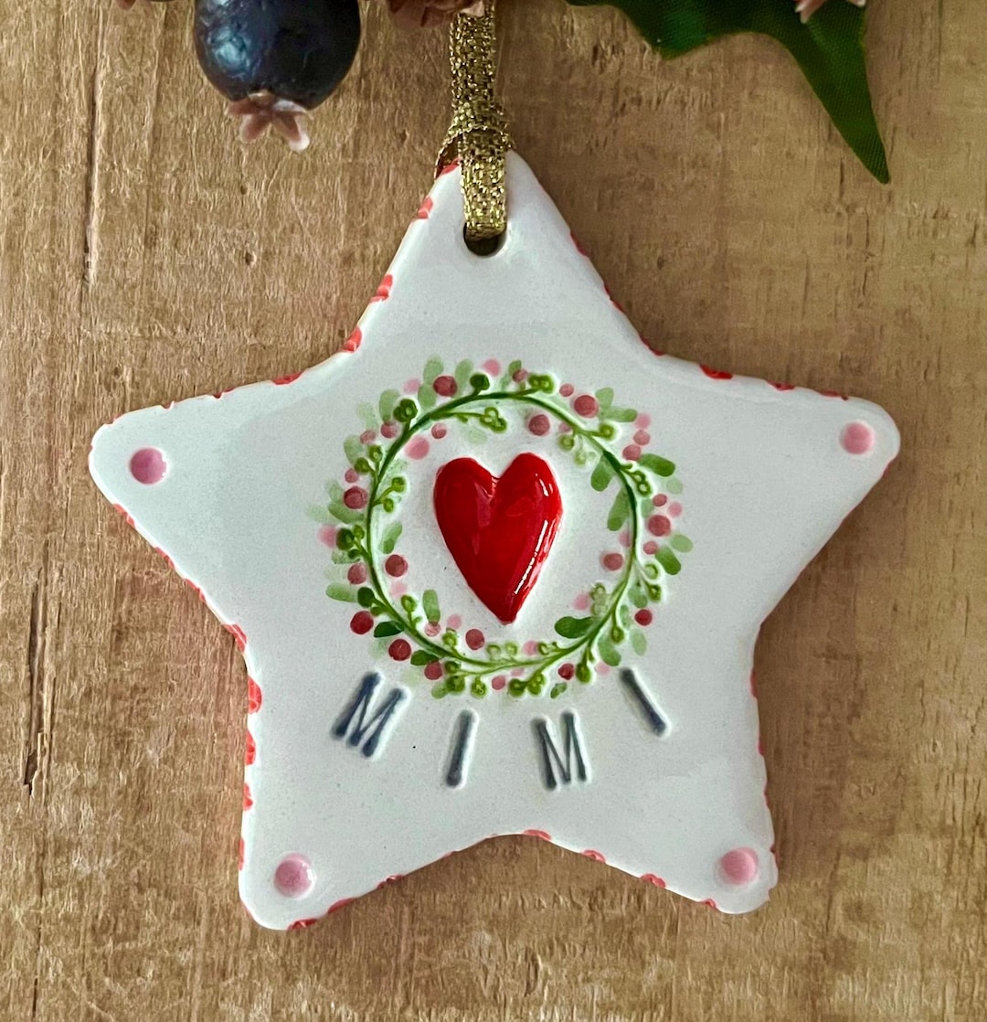 Handmade Ceramic Mimi Star and Heart Ornament, Mimi Gift, Ornament Gift ...